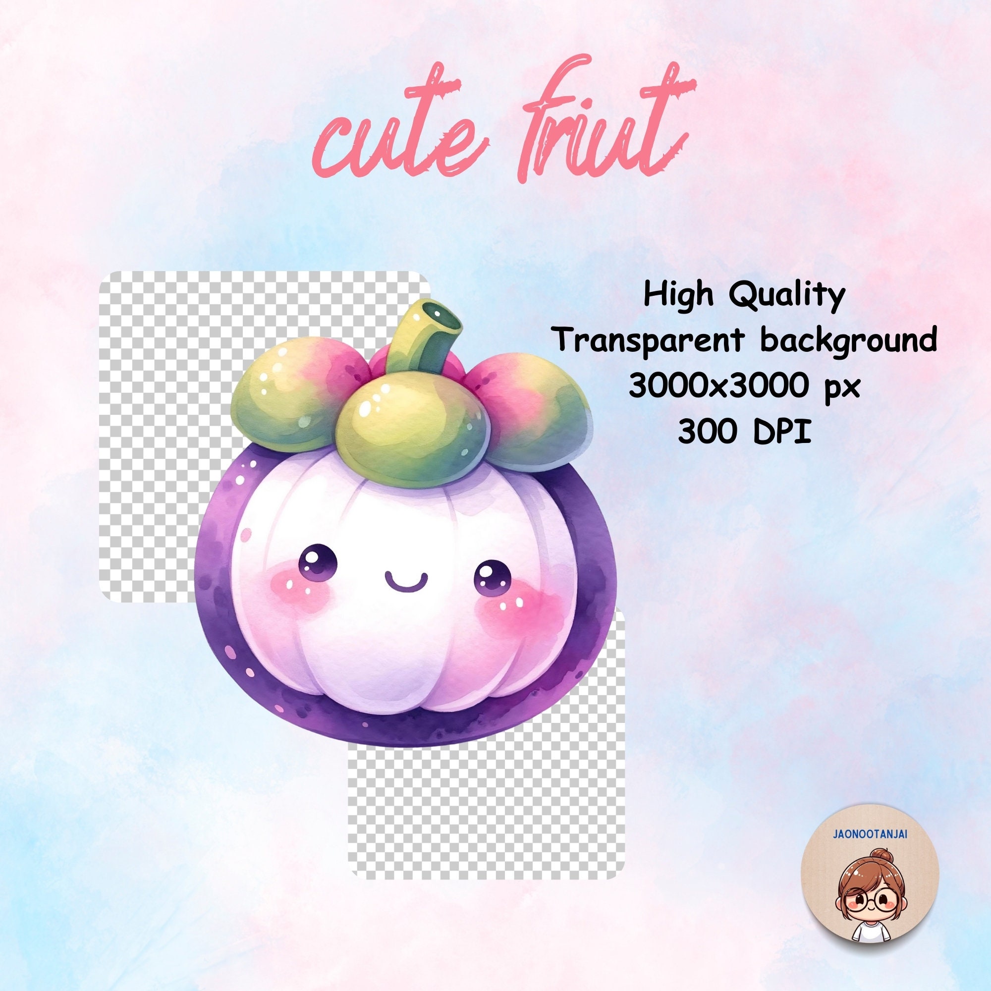 Watercolor Cute Fruit Clipart, Apple, Orange, Watermelon, Kivi, Papaya ...