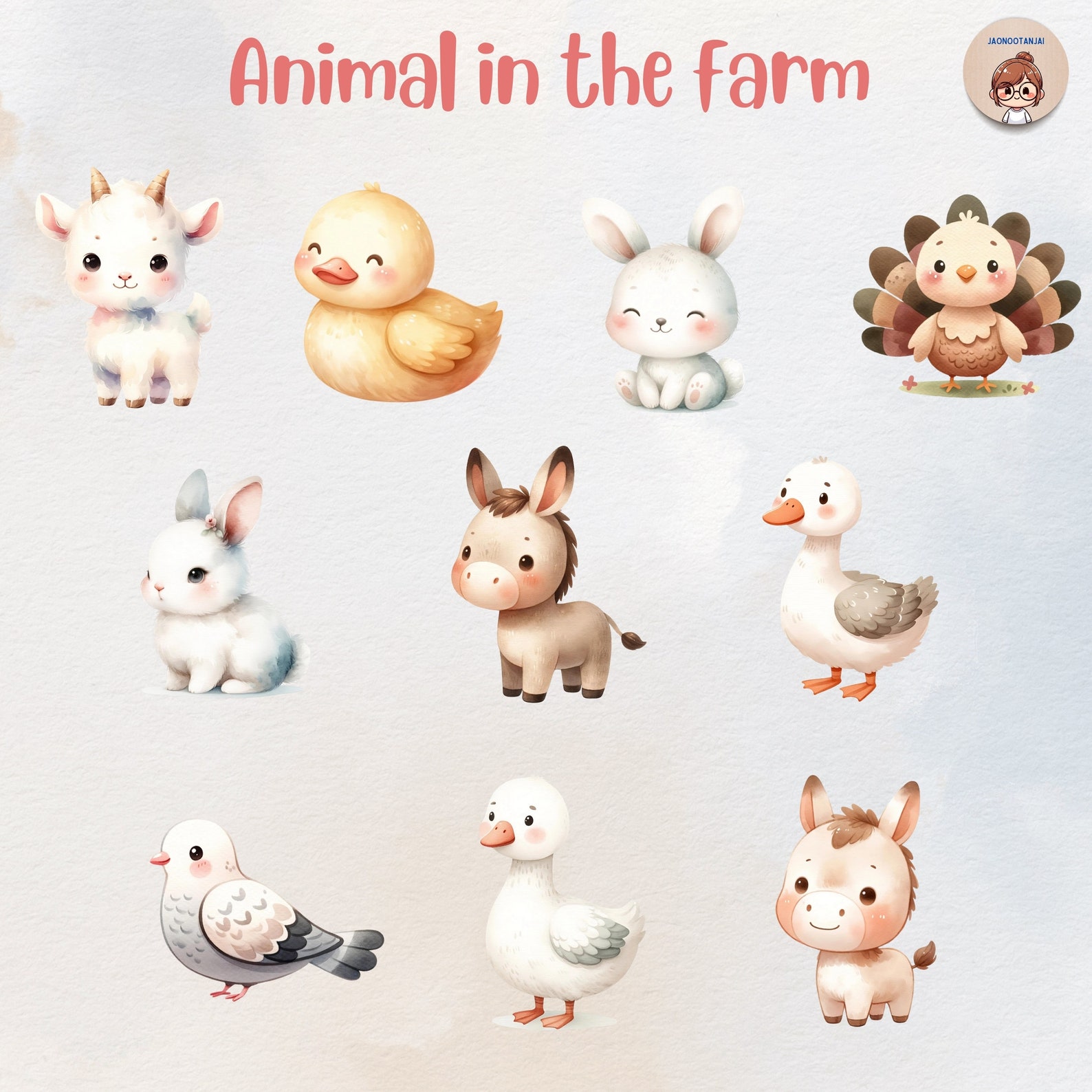 Watercolor Animal in the Farm Clipart,cute Farm Png,baby Shower,nursery ...