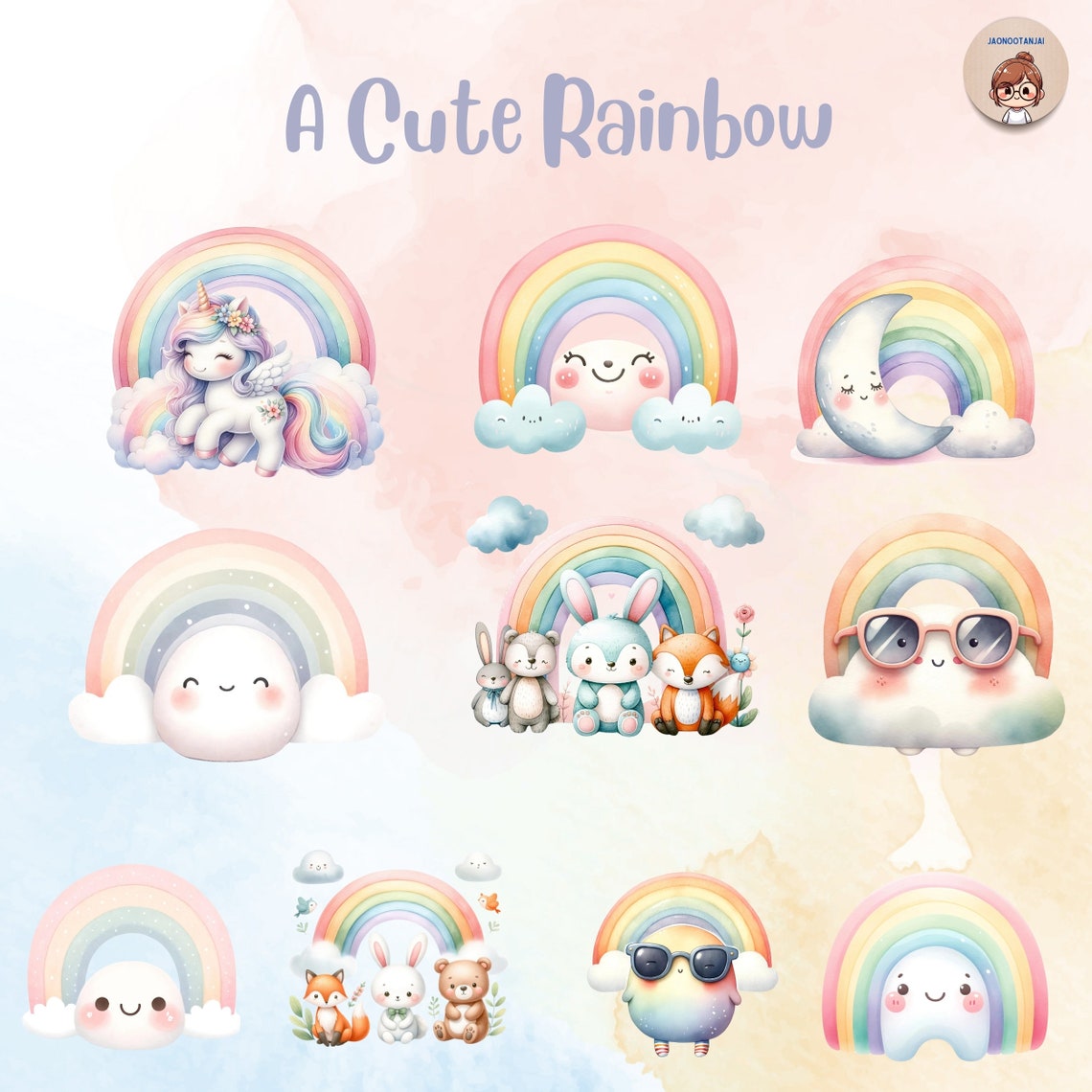 Watercolor a Cute Rainbow Clipart,smile Rainbow Png,nursery Art,baby ...