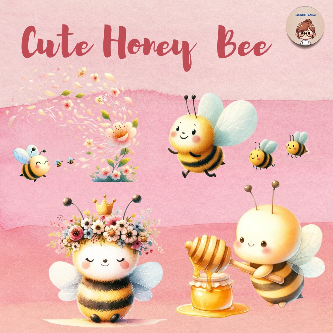 Watercolor Honey Bee Clipart ,cute Bee Png,bee Carry Honeycomb Clipart ...