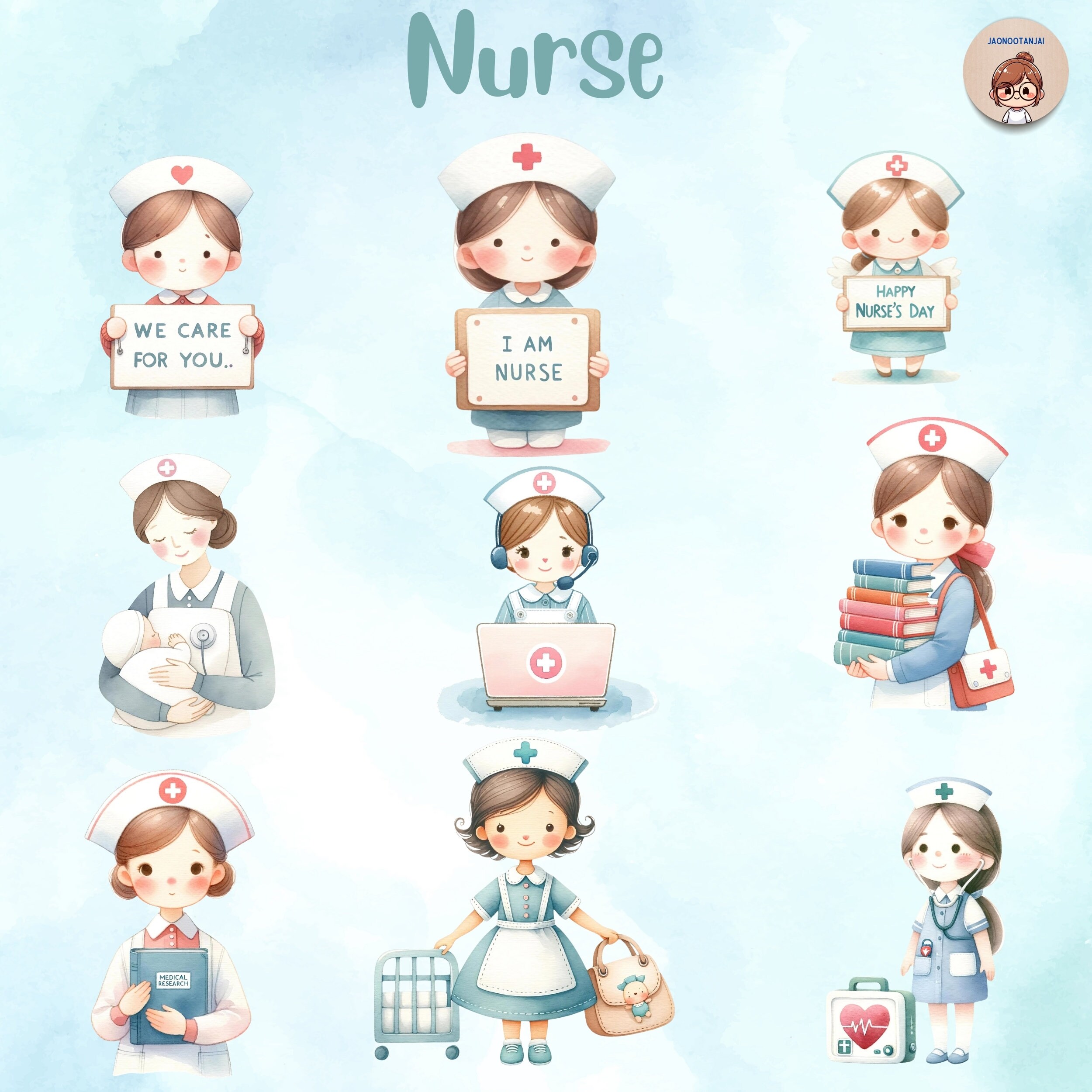 Watercolor Nurse Clipart,healthcare Medical Clipart,cute Nurse Png ...