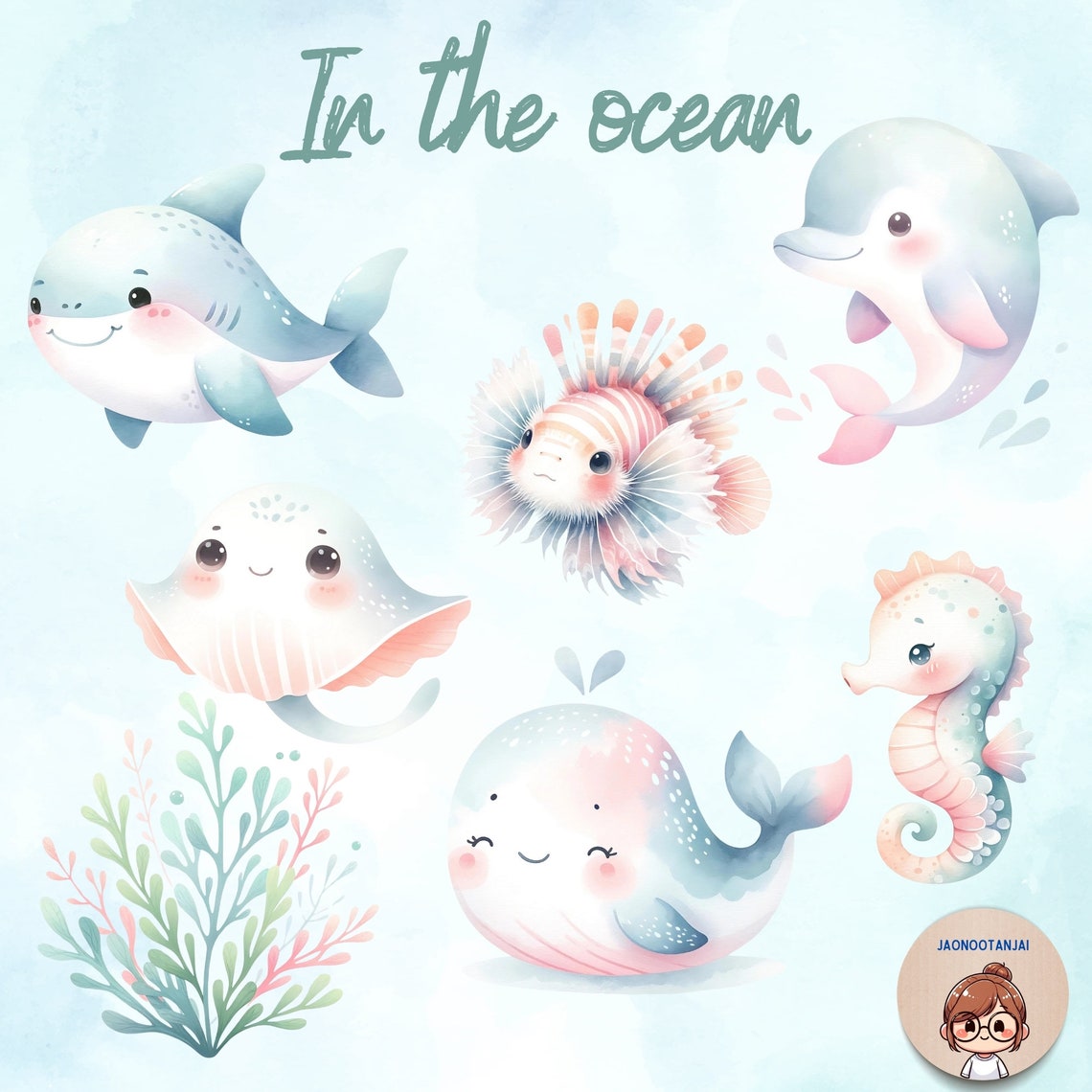 Watercolor Animal in the Ocean Clipart,sea Animal ,sea Life,clipart ...