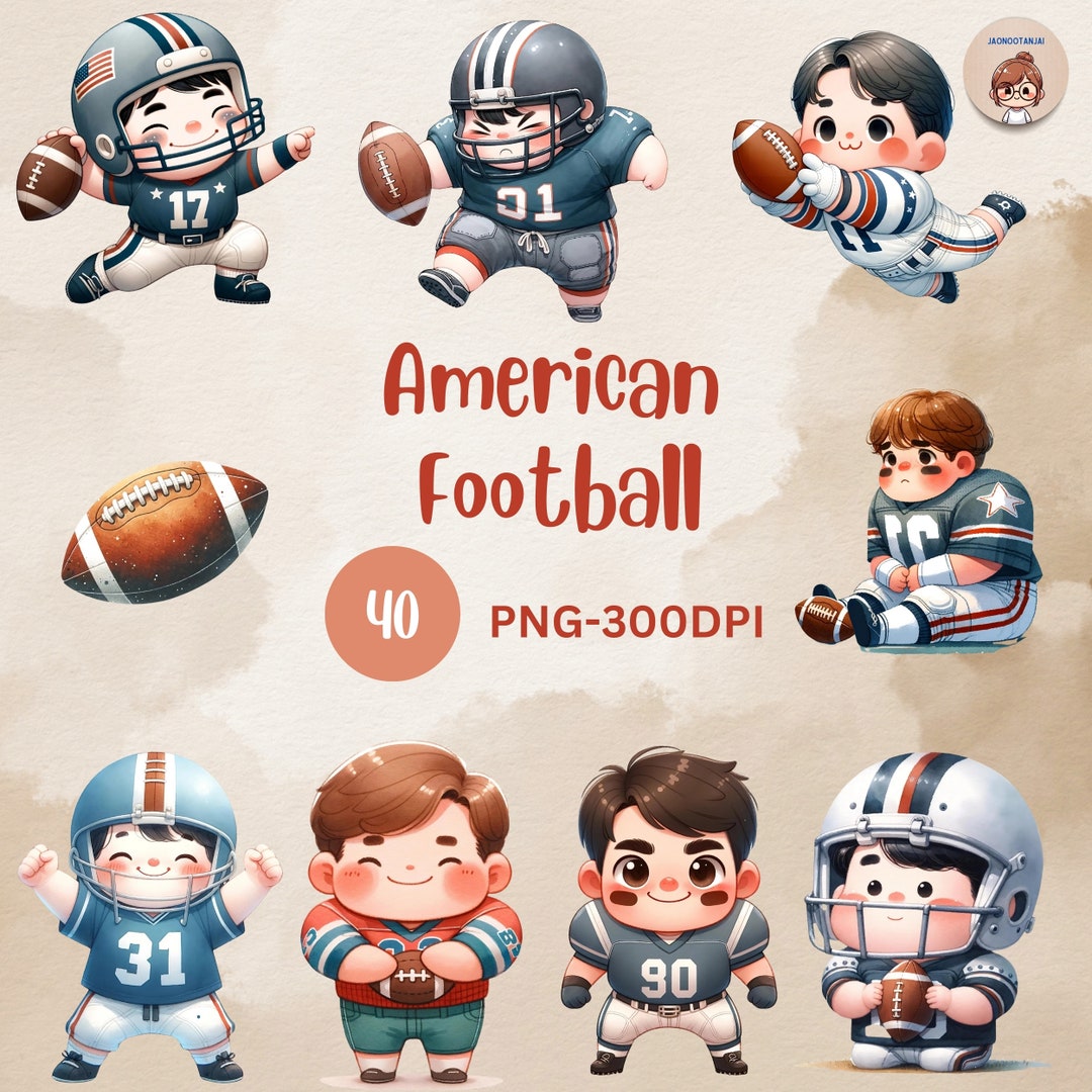 Watercolor American Football Clipart,shubby Boy Play American Football ...