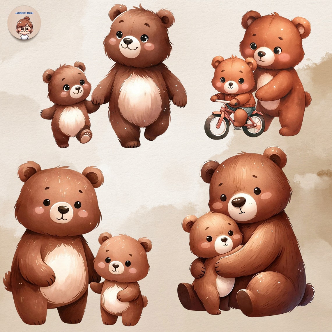 Watercolor Father Bear Clipart,father's Day Png,fatherbear and Child ...