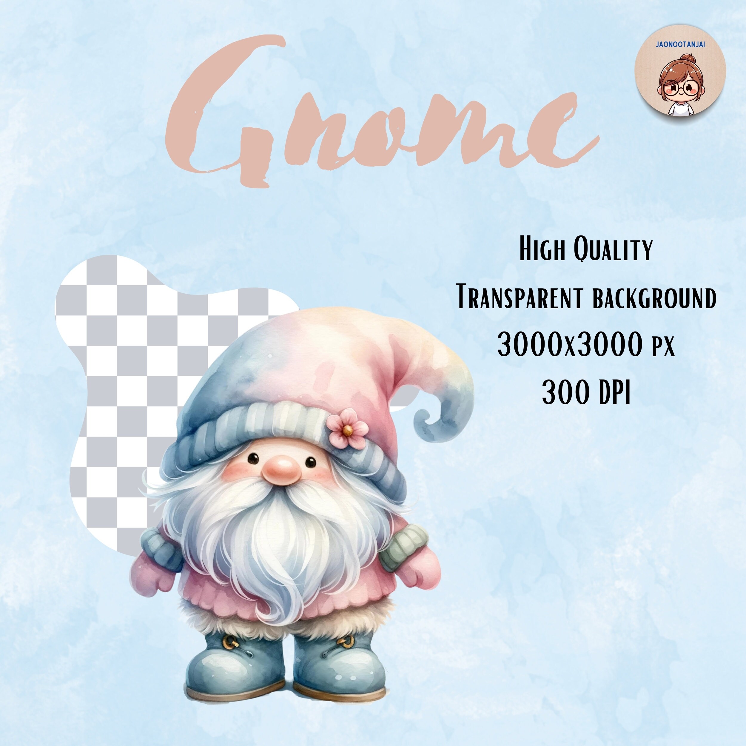 Watercolor Gnome Clipart,a Cute Gnome ,pink,gnome,commercial and ...