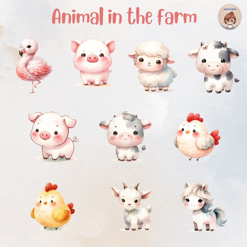 Watercolor Animal in the Farm Clipart,cute Farm Png,baby Shower,nursery ...