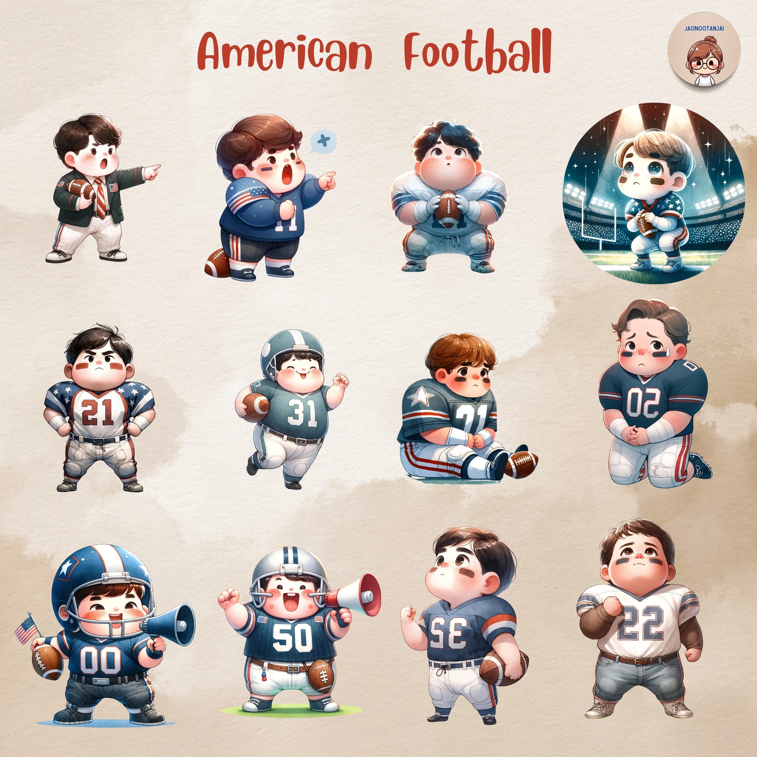 Watercolor American Football Clipart,shubby Boy Play American Football ...