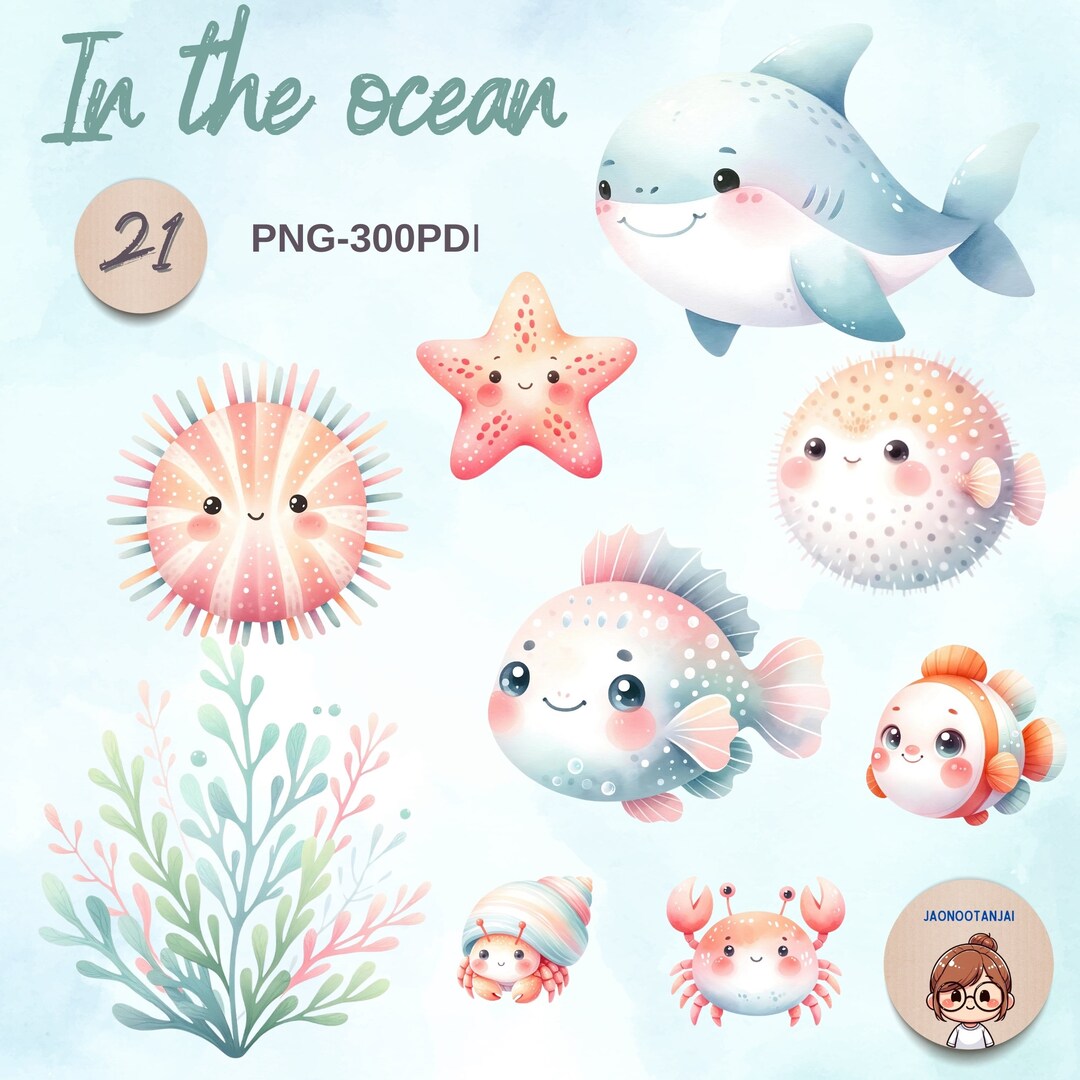 Watercolor Animal in the Ocean Clipart,sea Animal ,sea Life,clipart ...