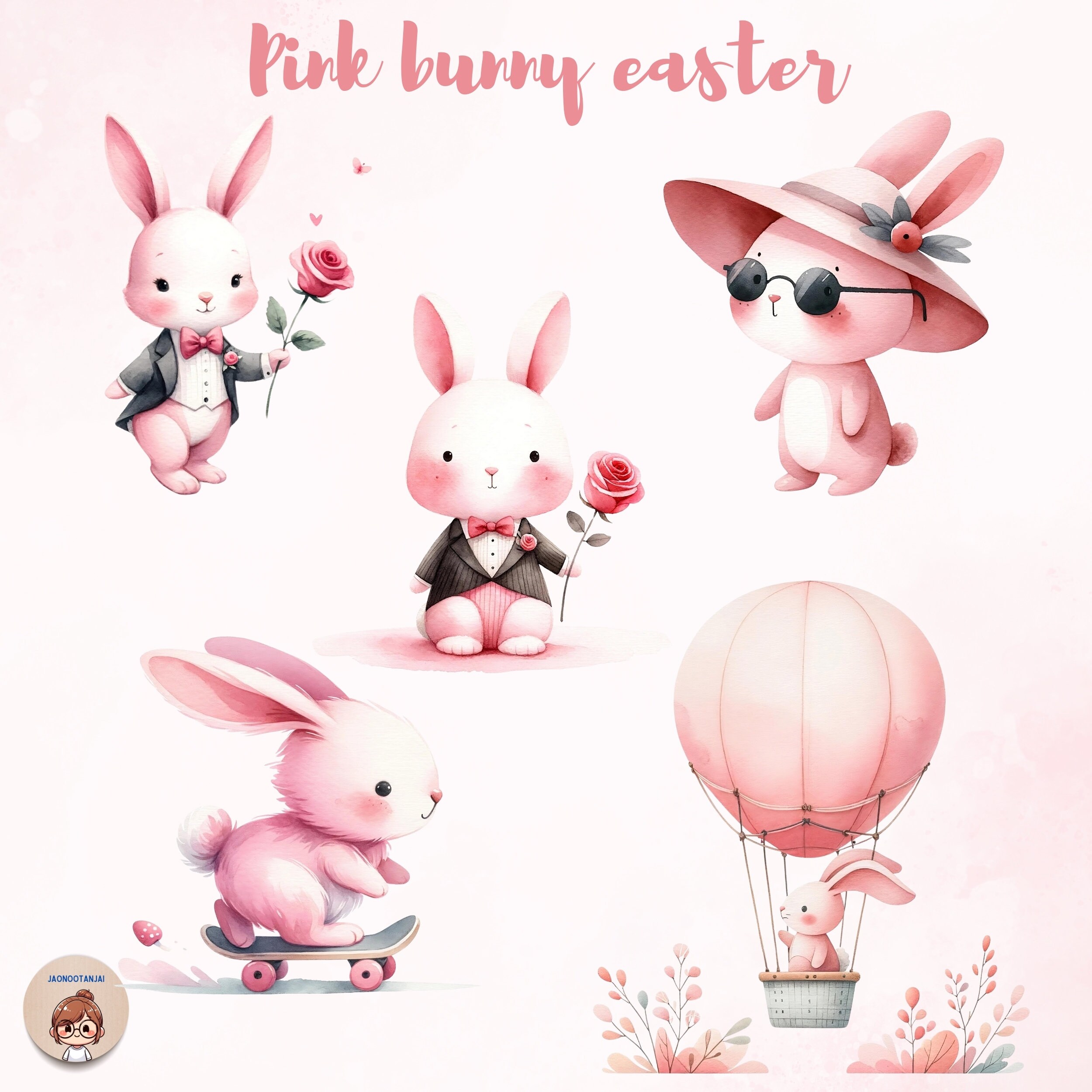 Watercolor Pink Bunny Easter Clipart,pink Rabbit Png,cute Pink Rabbit ...
