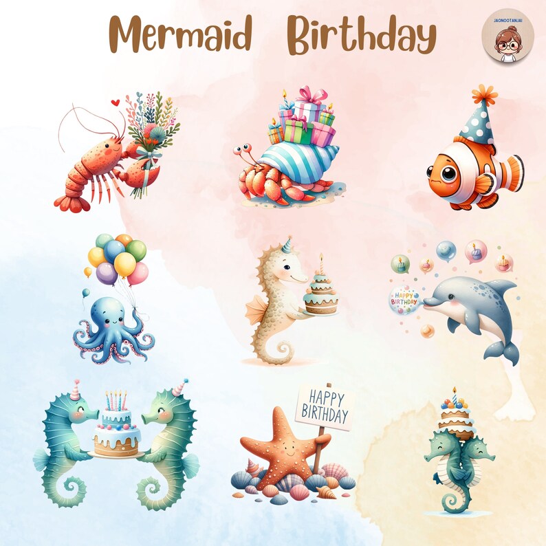 Watercolor Mermaid Birthday Clipartcute Mermaid Pngbirthday Partypastel Watercolorbirthday