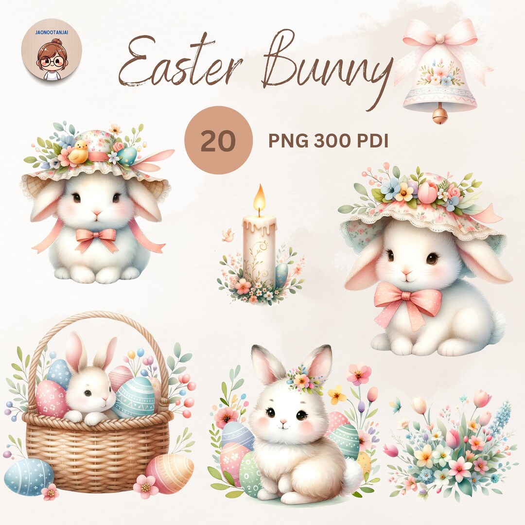 Watercolor Bunny Easter Clipart,a Cute Easter Bunny, Easter Flowers ...