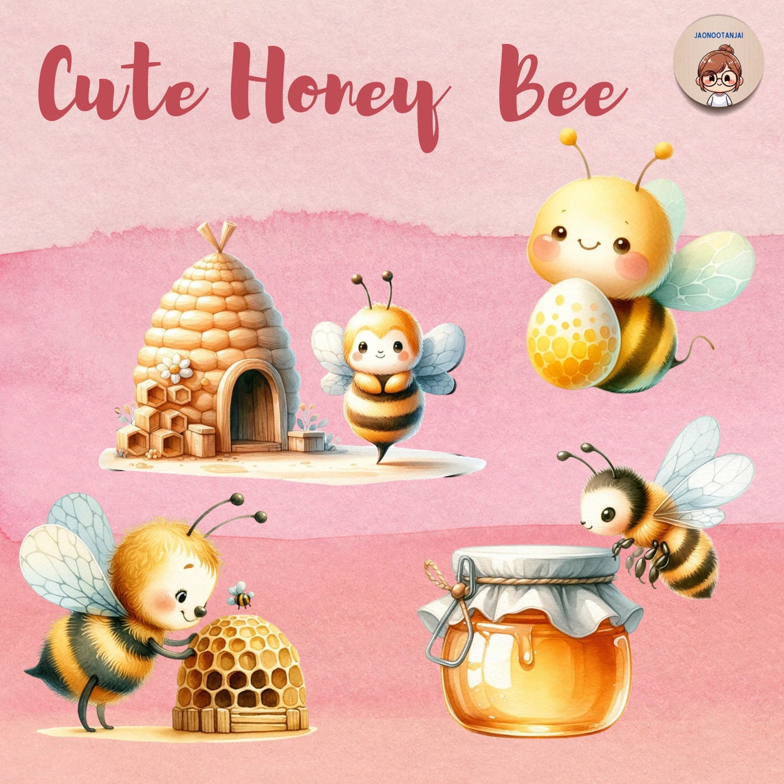Watercolor Honey Bee Clipart ,cute Bee Png,bee Carry Honeycomb Clipart ...