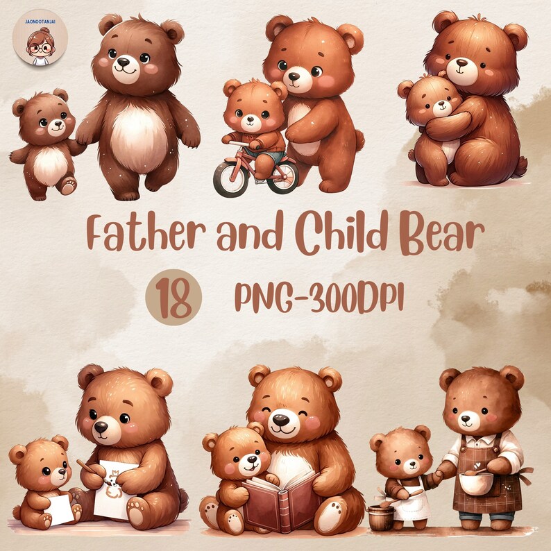 Watercolor Father Bear Clipart,father's Day Png,fatherbear and Child ...
