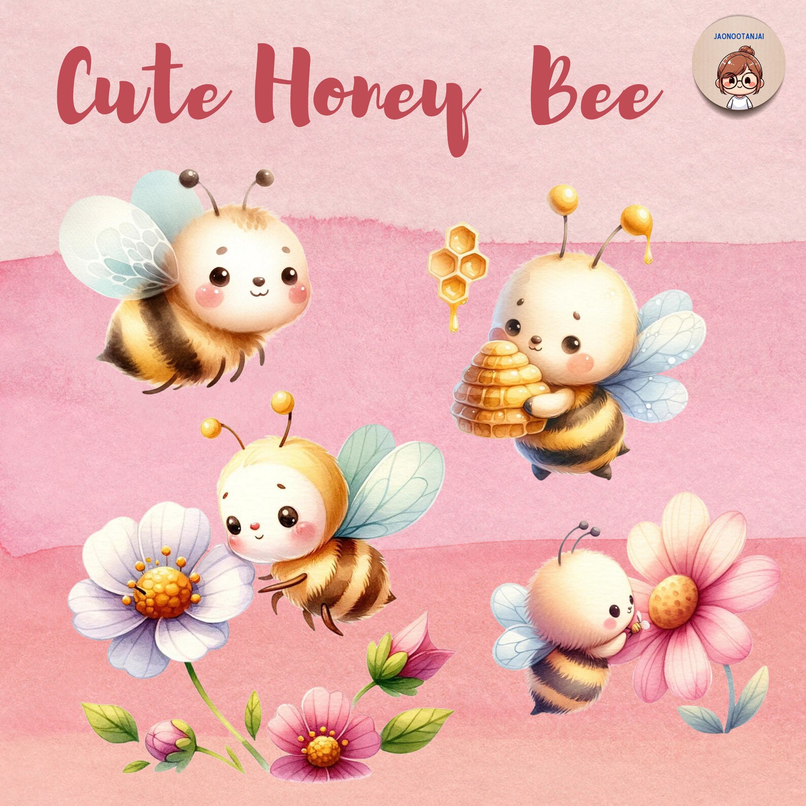 Watercolor Honey Bee Clipart ,cute Bee Png,bee Carry Honeycomb Clipart ...