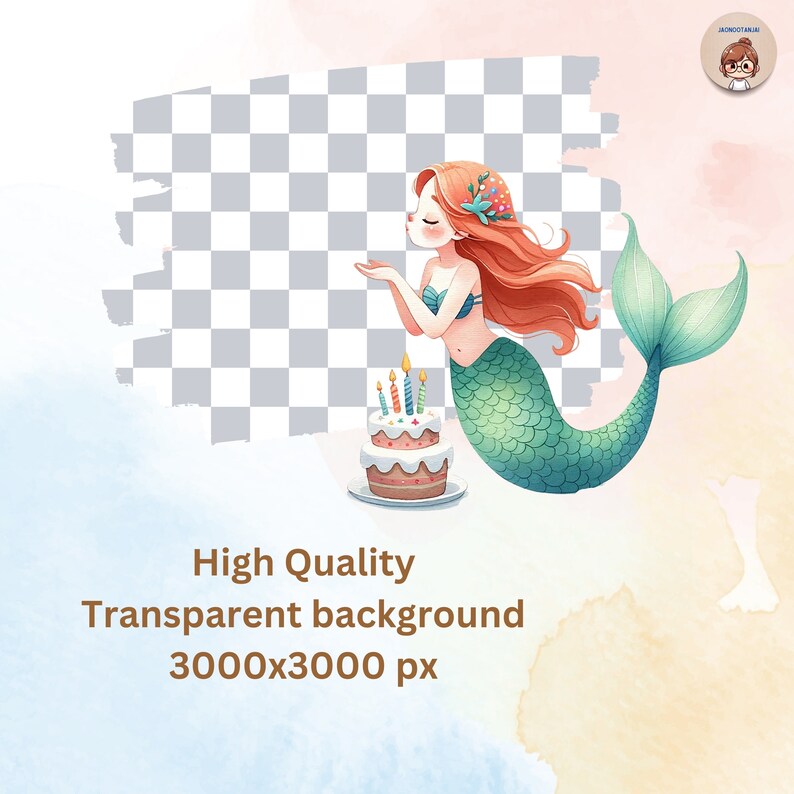 Watercolor Mermaid Birthday Clipart,cute Mermaid Png,birthday Party ...