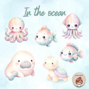 Watercolor Animal in the Ocean Clipart,sea Animal ,sea Life,clipart ...