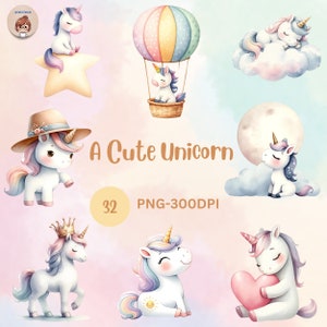 Watercolor A Cute Unicorn Clipart,unicorn Png,pastel Color,nursery Art ...