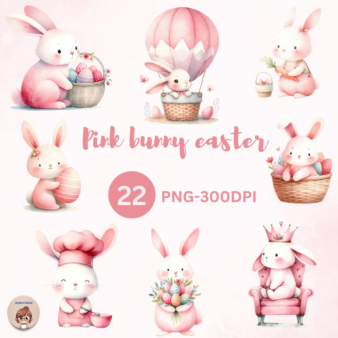 Watercolor Pink Bunny Easter Clipart,pink Rabbit Png,cute Pink Rabbit ...