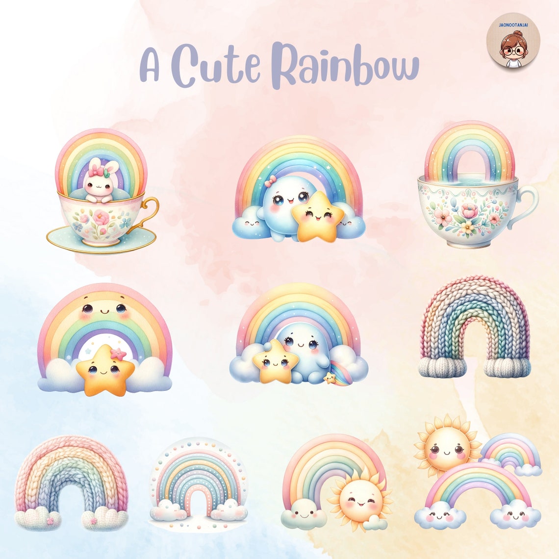 Watercolor a Cute Rainbow Clipart,smile Rainbow Png,nursery Art,baby ...