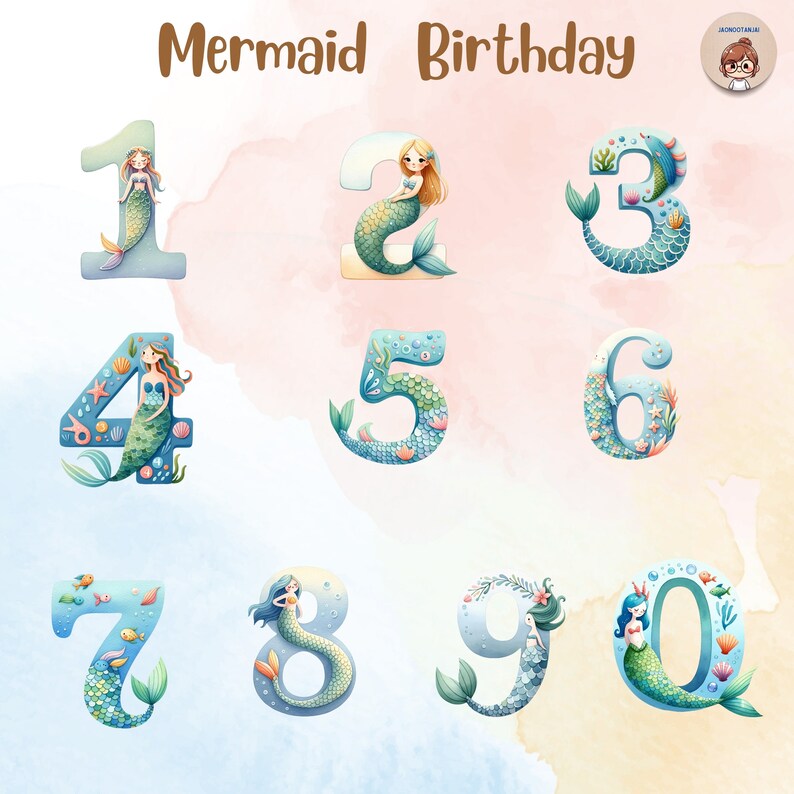 Watercolor Mermaid Birthday Clipart,cute Mermaid Png,birthday Party ...
