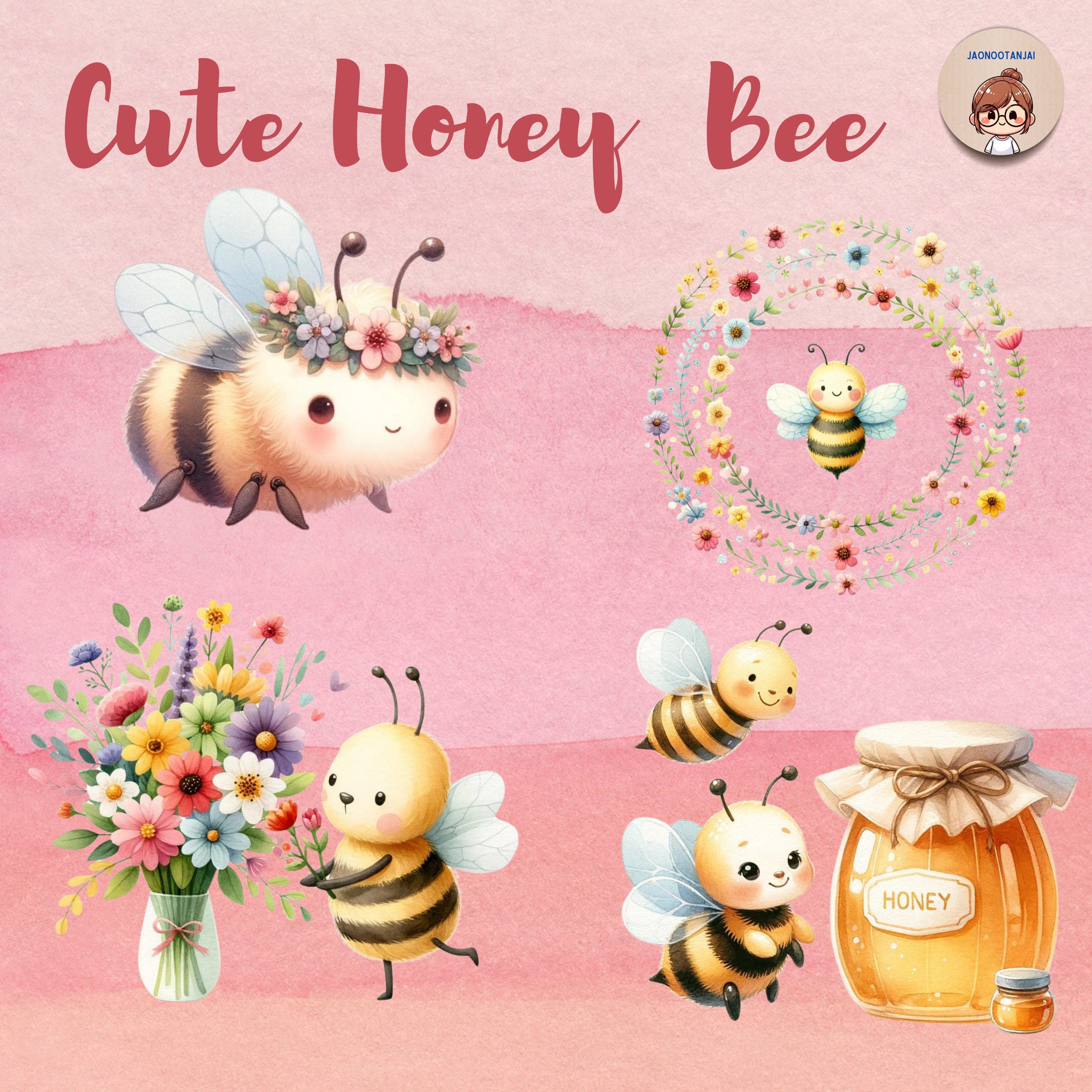 Watercolor Honey Bee Clipart ,cute Bee Png,bee Carry Honeycomb Clipart ...