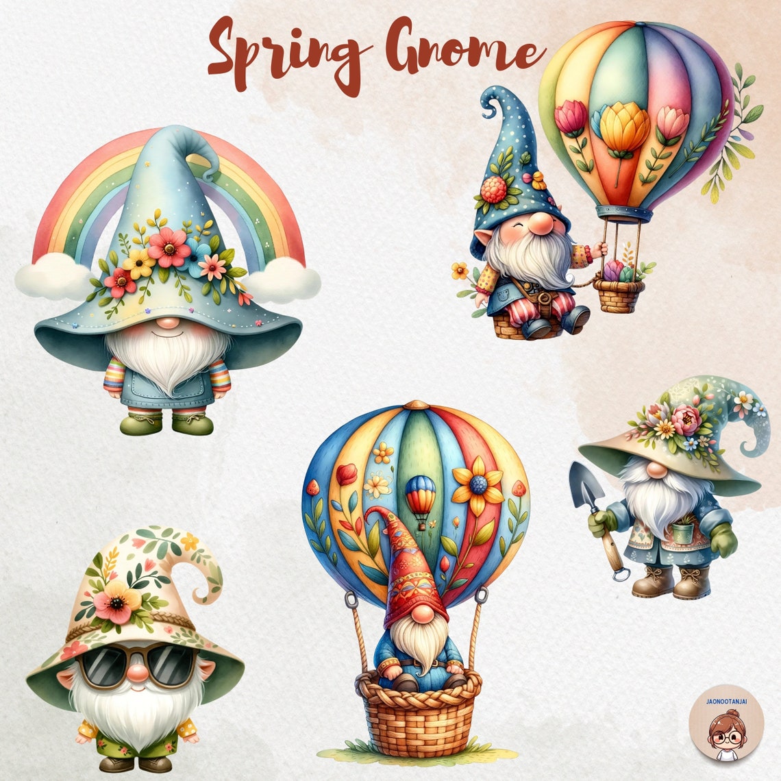 Watercolor Spring Gnome Png,spring Clipart,cute Gnome,spiring Graphic ...