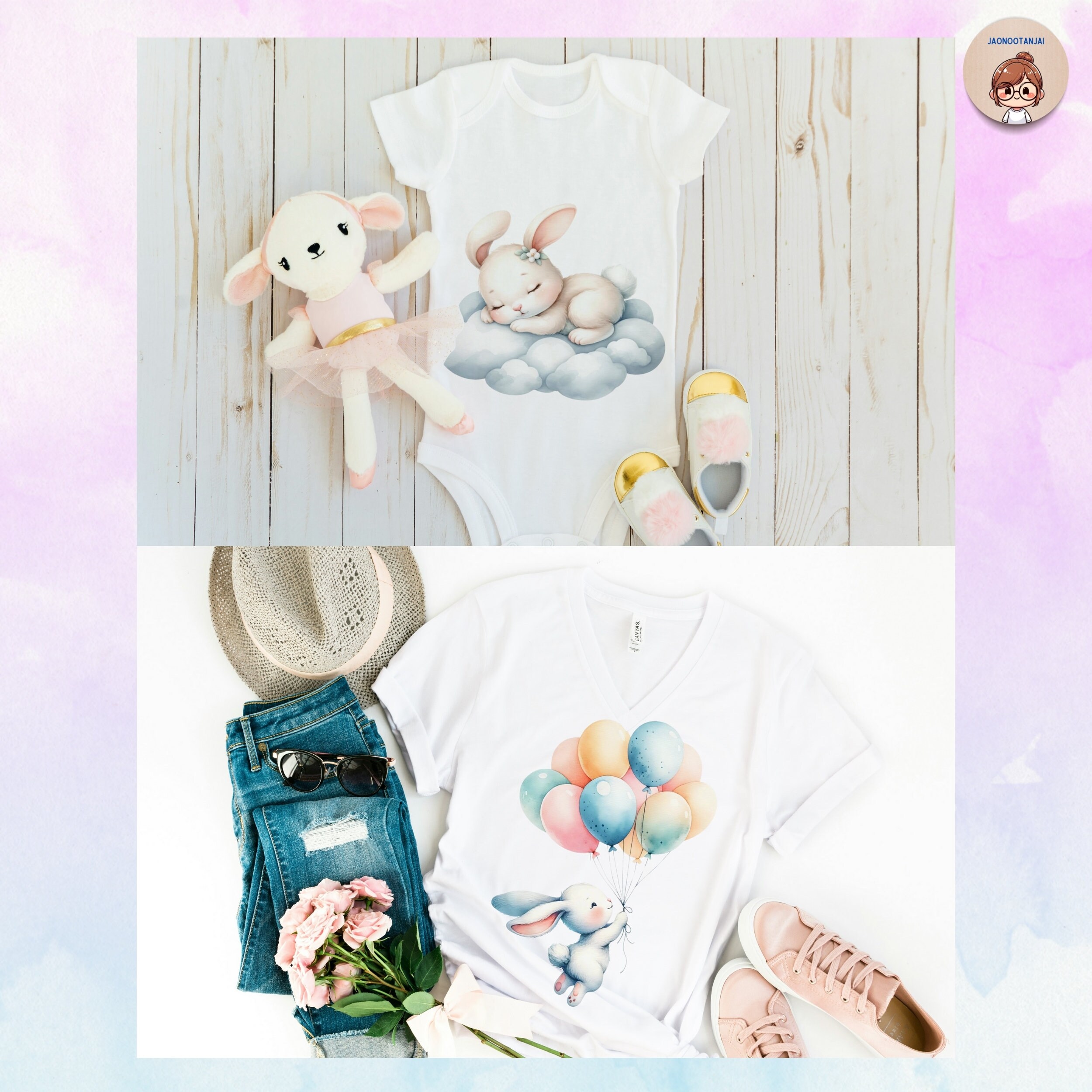 Watercolor Bunny and Balloon Clipart,rabbit and Hot Balloon Png,gift ...