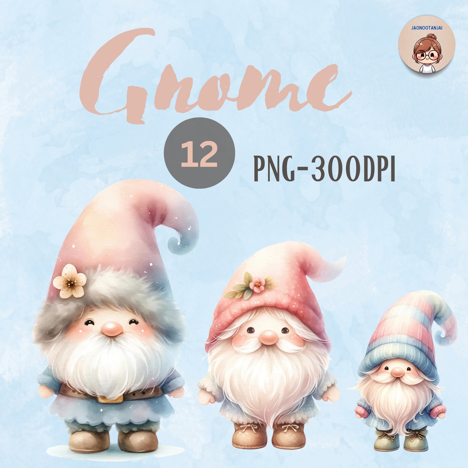 Watercolor Gnome Clipart,a Cute Gnome ,pink,gnome,commercial and ...