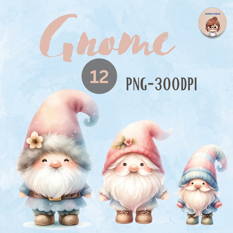 Watercolor Gnome Clipart,a Cute Gnome ,pink,gnome,commercial and ...