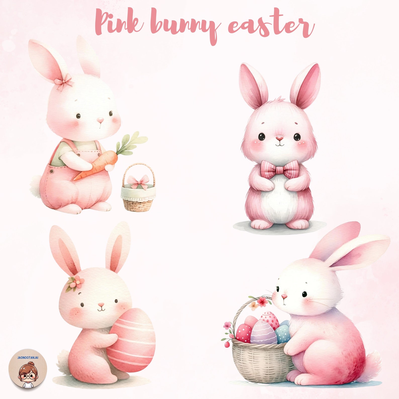 Watercolor Pink Bunny Easter Clipart,pink Rabbit Png,cute Pink Rabbit ...