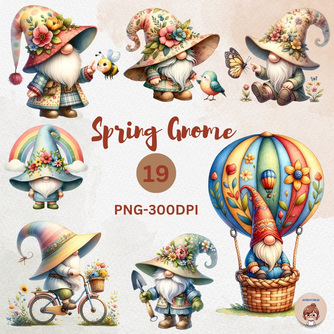 Watercolor Spring Gnome Png,spring Clipart,cute Gnome,spiring Graphic ...