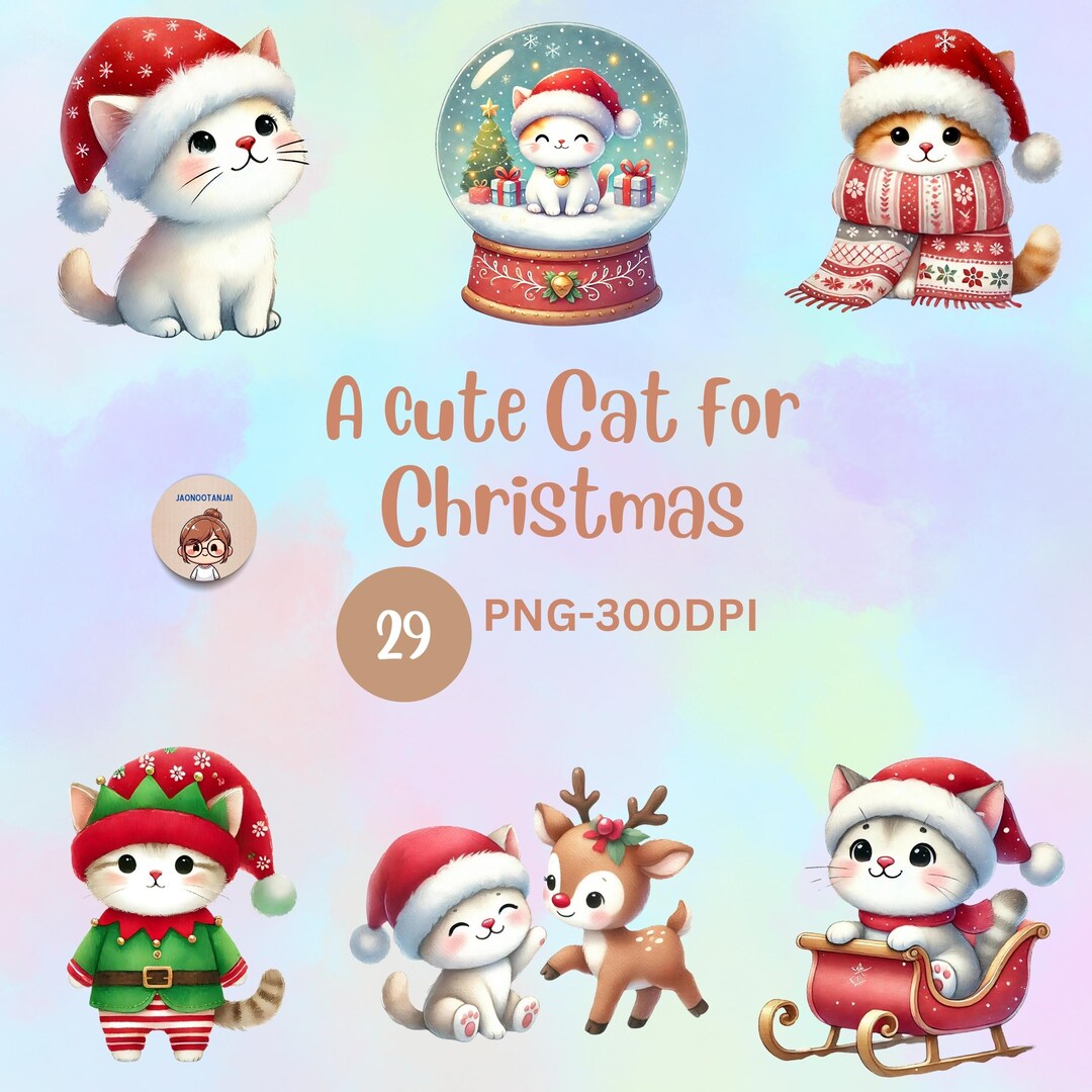 Watercolor Christmas Cat Clipart Set for Festive Projects,kittens Are ...