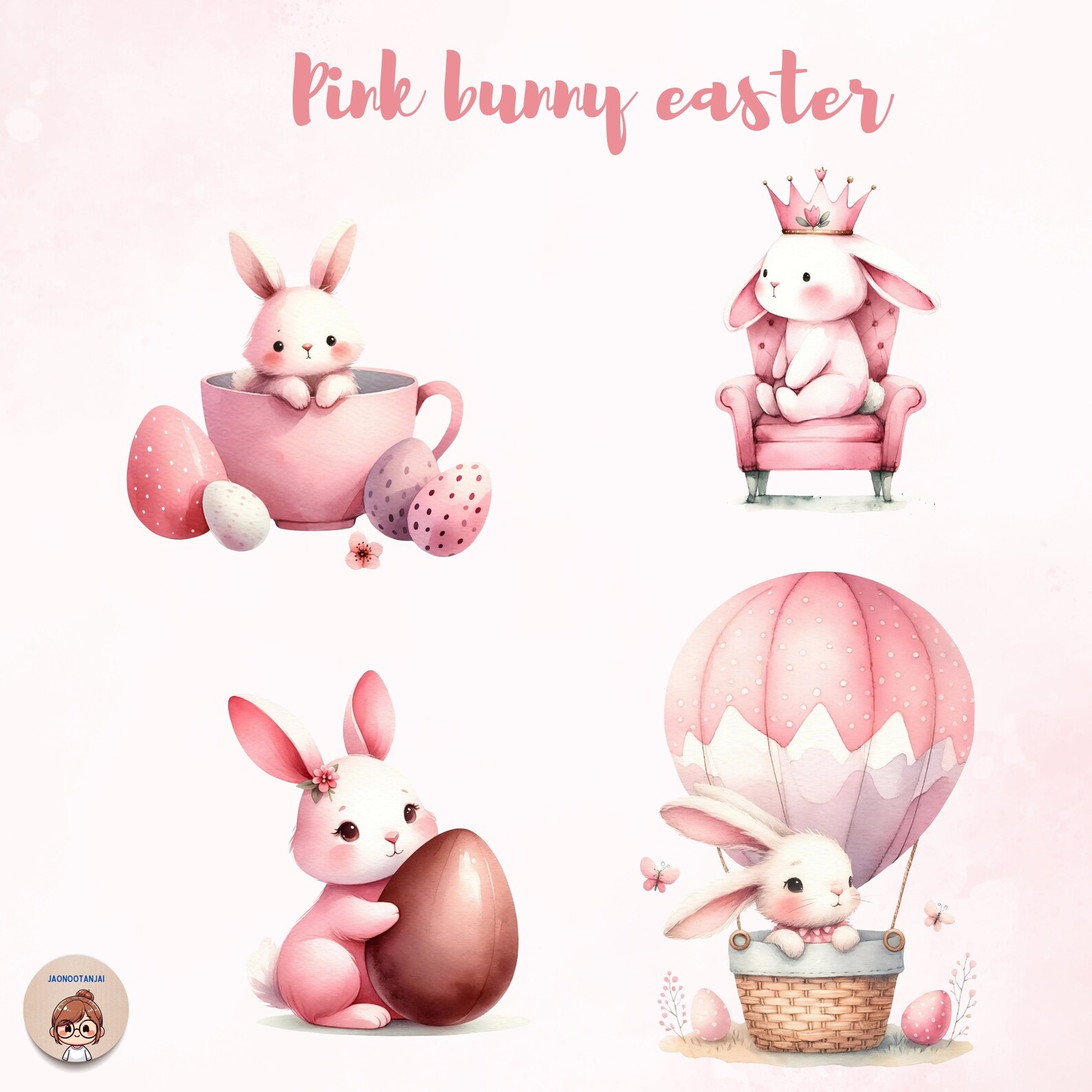 Watercolor Pink Bunny Easter Clipart,pink Rabbit Png,cute Pink Rabbit ...