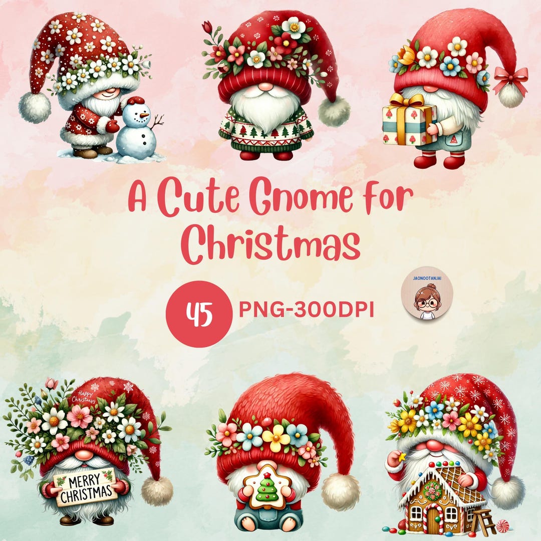 Watercolor Cute Christmas Gnome Clipart Bundle for Festive Decorations ...