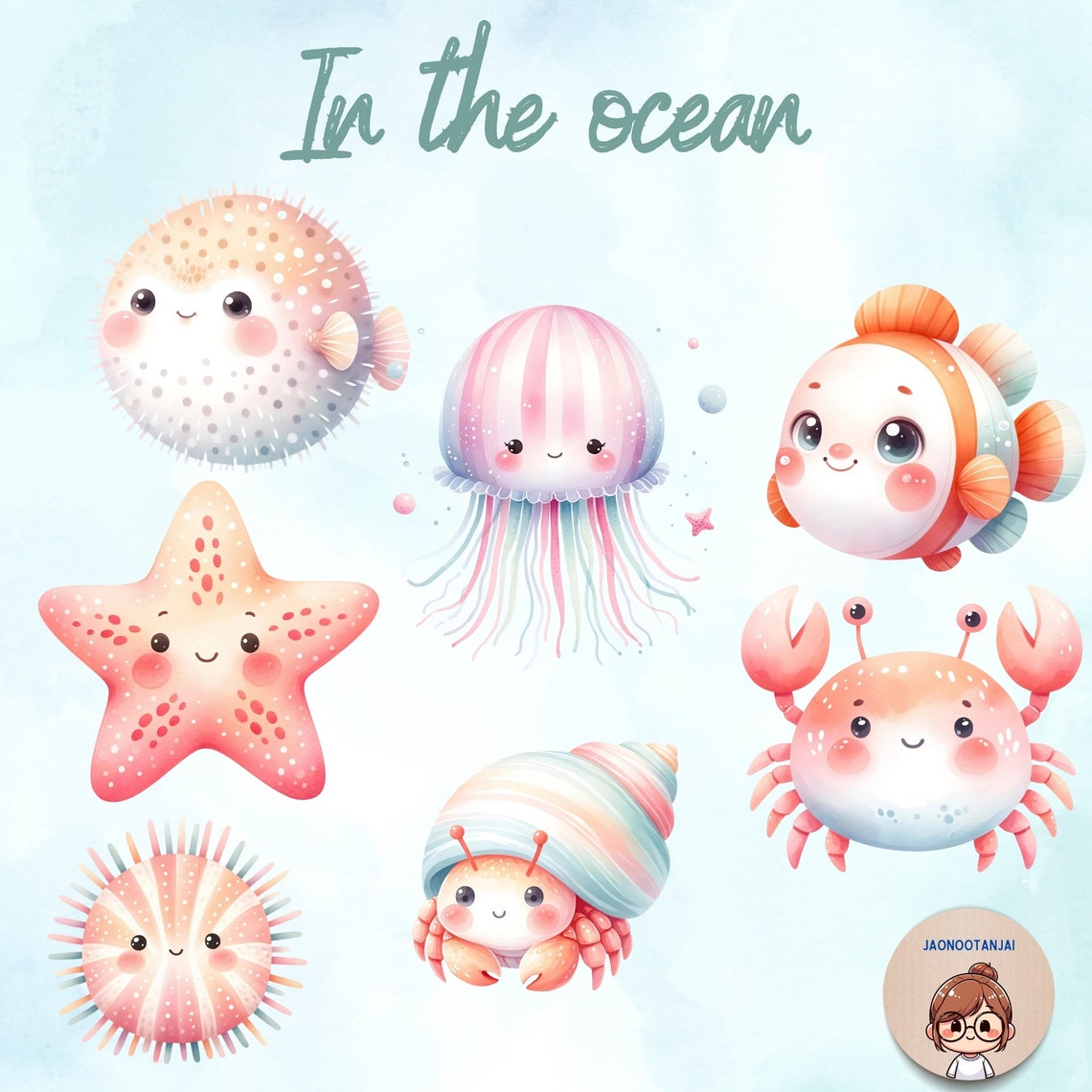 Watercolor Animal in the Ocean Clipart,sea Animal ,sea Life,clipart ...