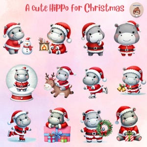 A Cute Hippo for Christmas,hippopotamus,snowman,candy Cane,presents ...