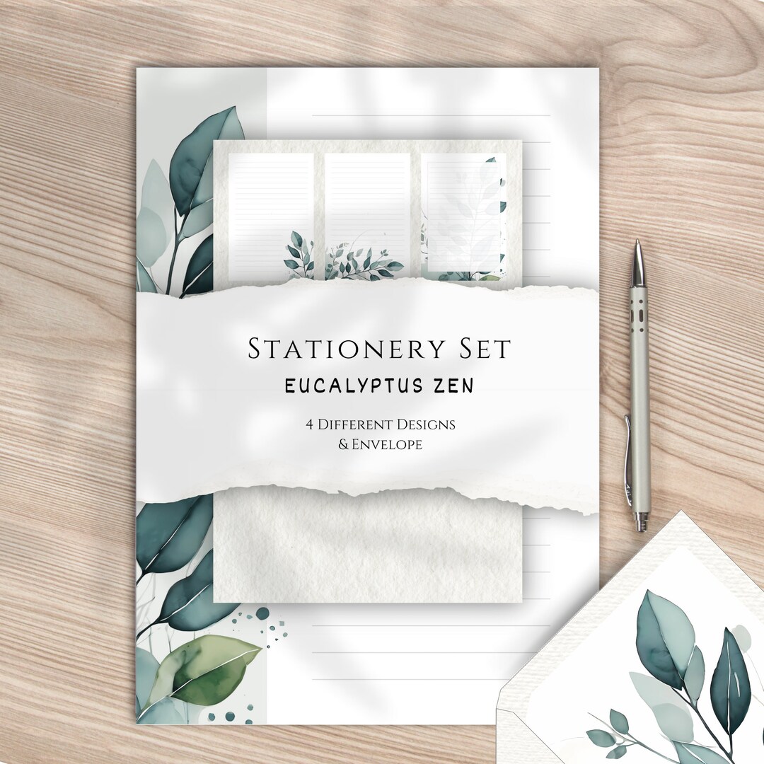 Stationery Set Eucalyptus Digital Paper & Letter Writing Set, US LETTER ...