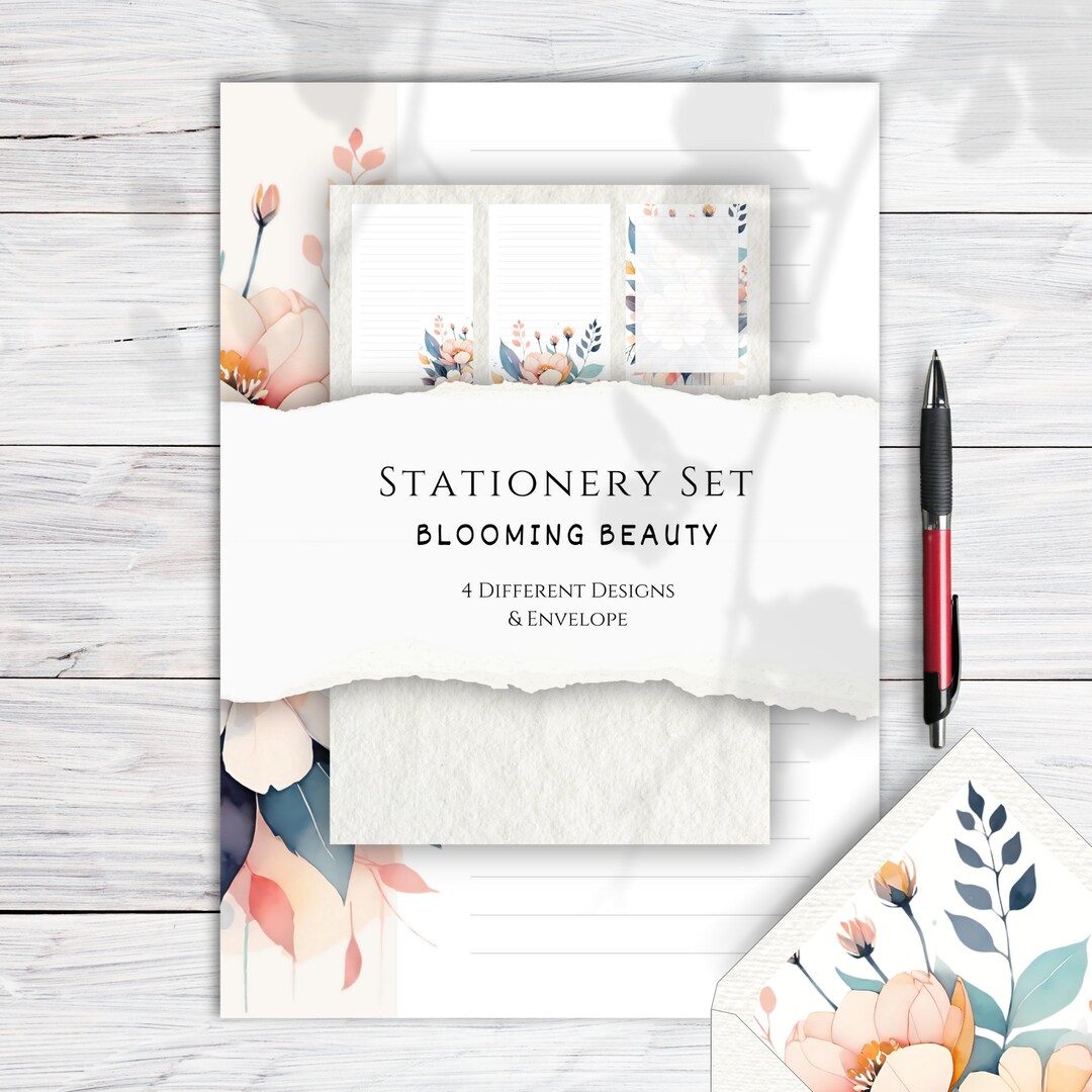 Stationery Set Bouquet Digital Paper & Letter Writing Set, US LETTER ...