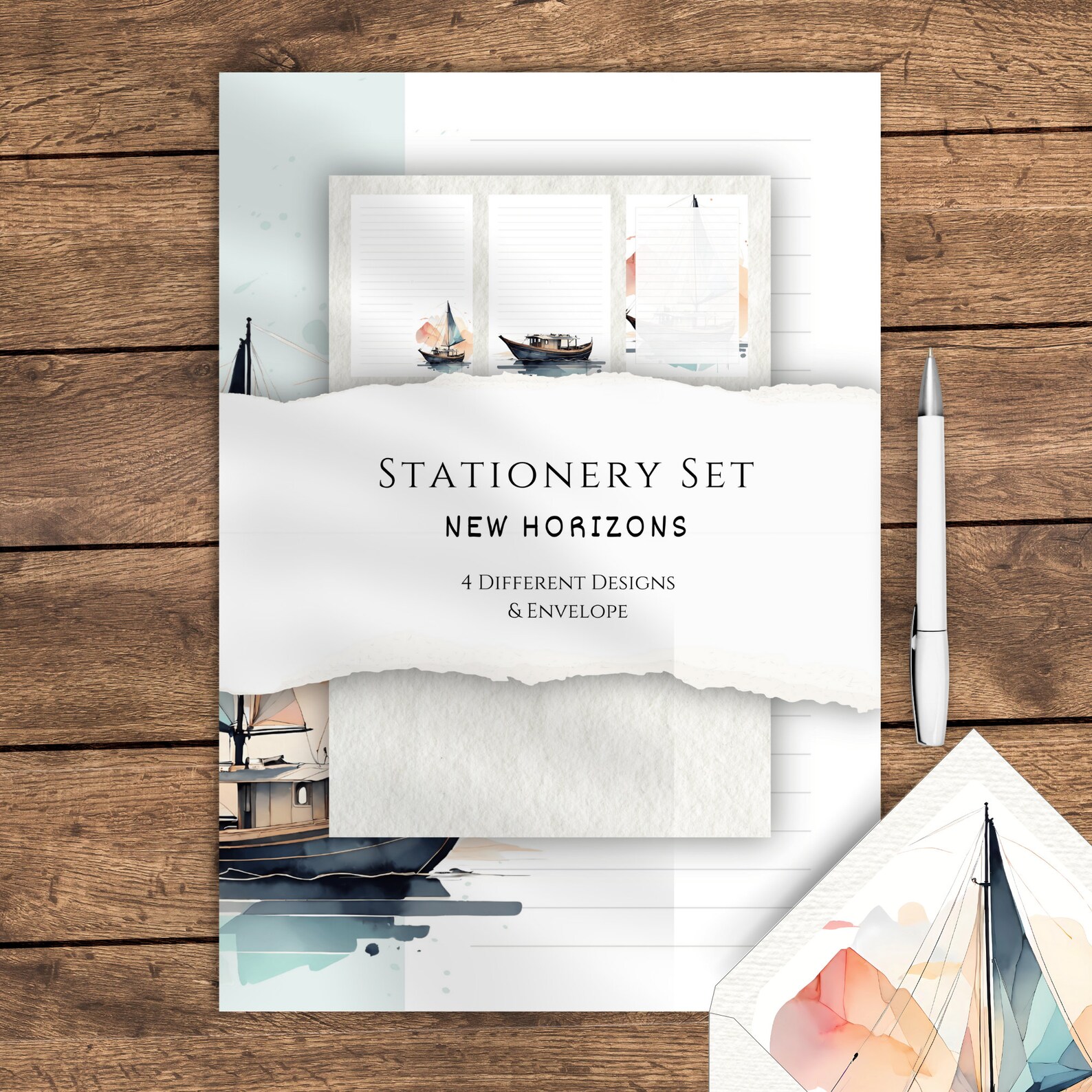 Stationery Set Boat Digital Paper & Letter Writing Set, US LETTER, DIN ...