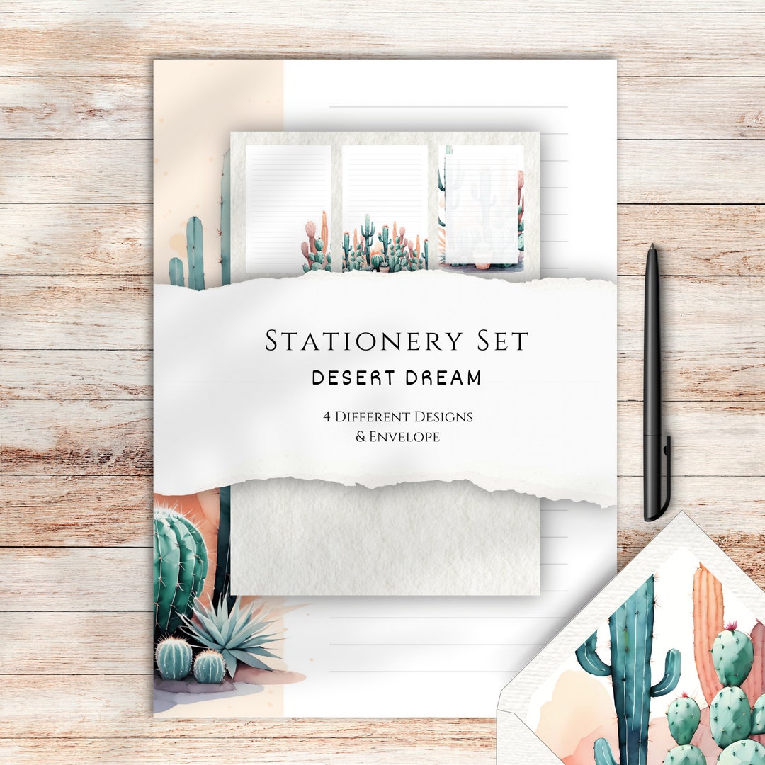 Stationery Set Cactus Digital Paper & Letter Writing Set, US LETTER ...