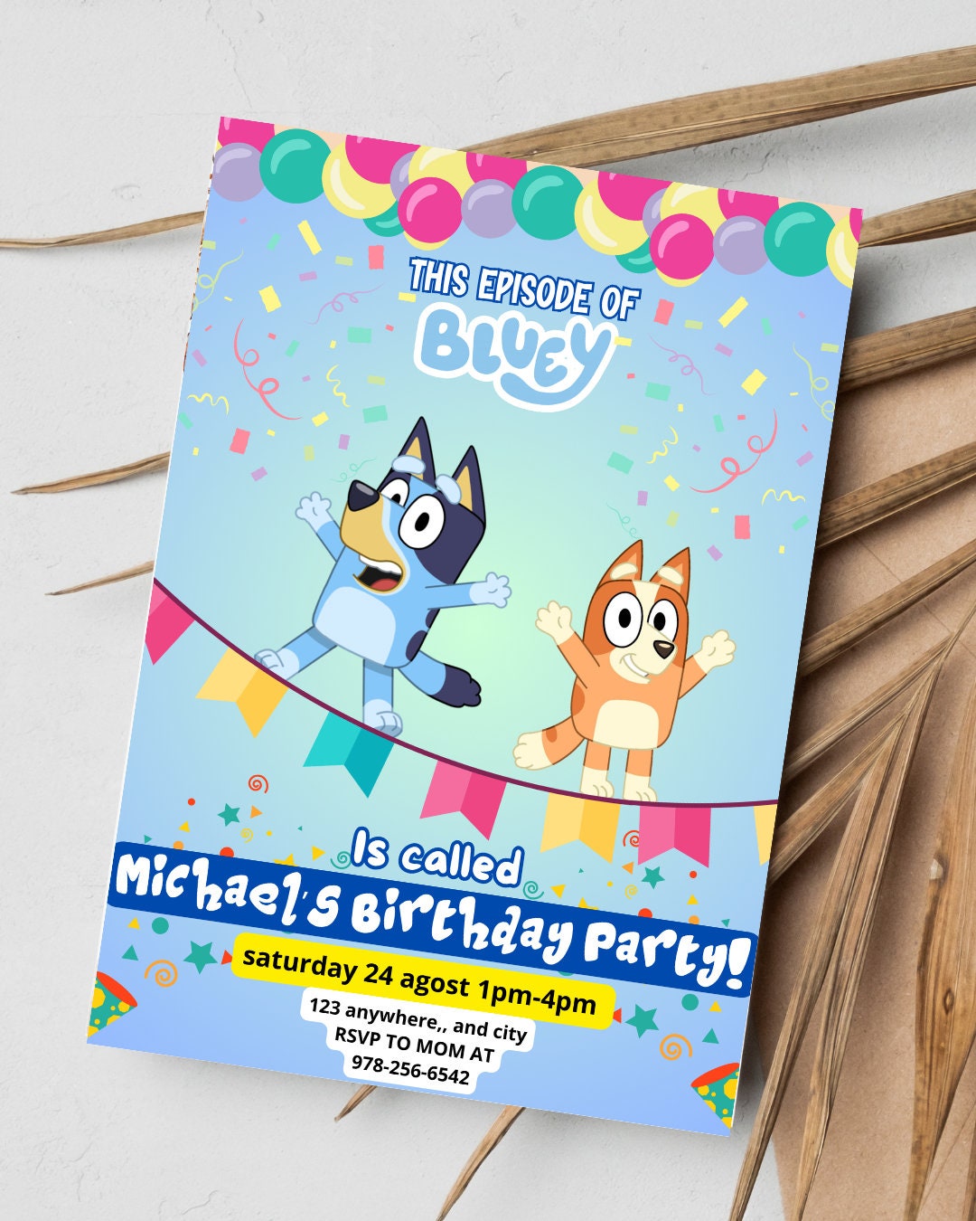 Bluey Editable Birthday Invitation | Digital Bday Party Invite | Blue ...