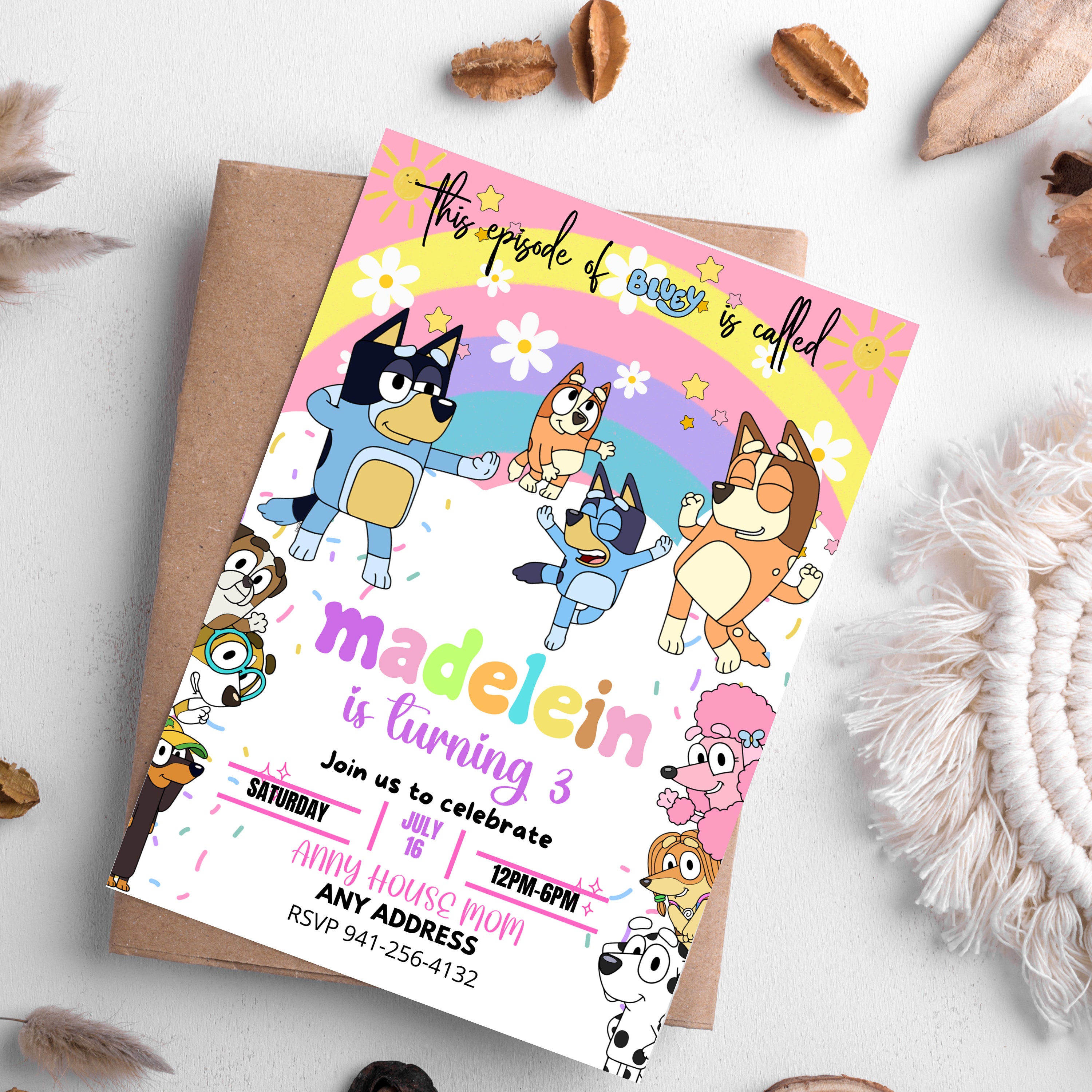 Girl Bluey Birthday Invitation Template, Bluey Invitation, Digital ...