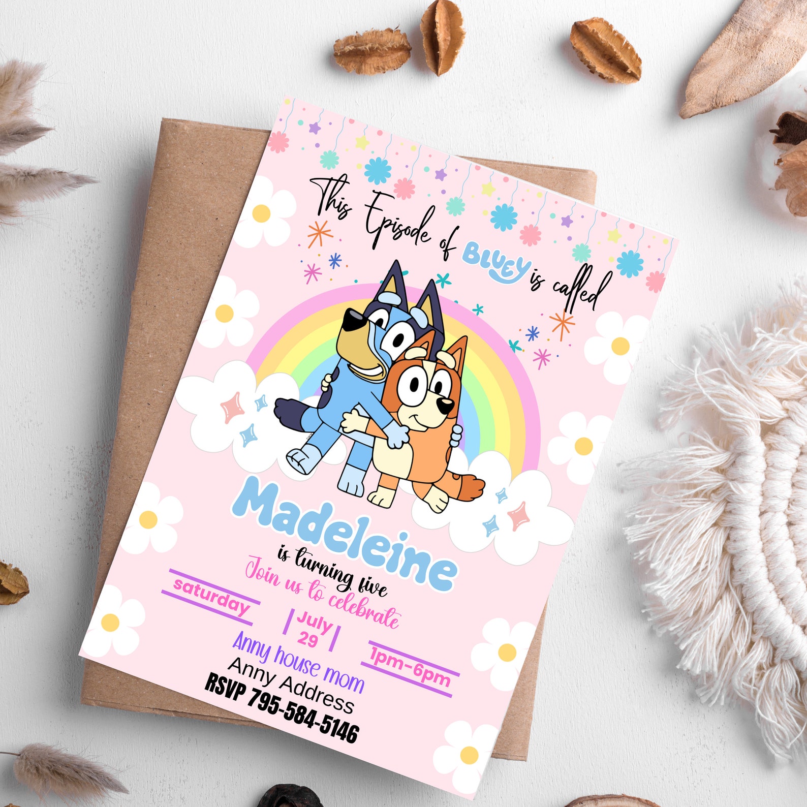 Bluey Girl Birthday Invitation Template,bluey Invitation,bluey Girl ...