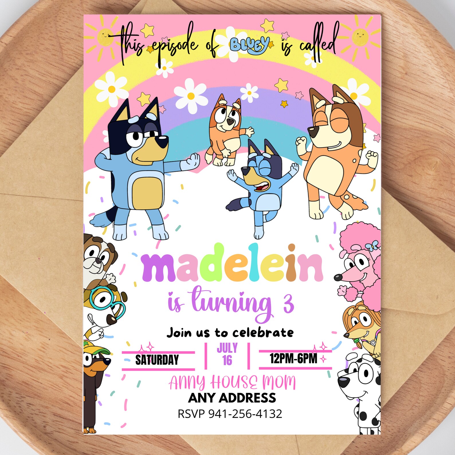 Girl Bluey Birthday Invitation Template, Bluey Invitation, Digital ...
