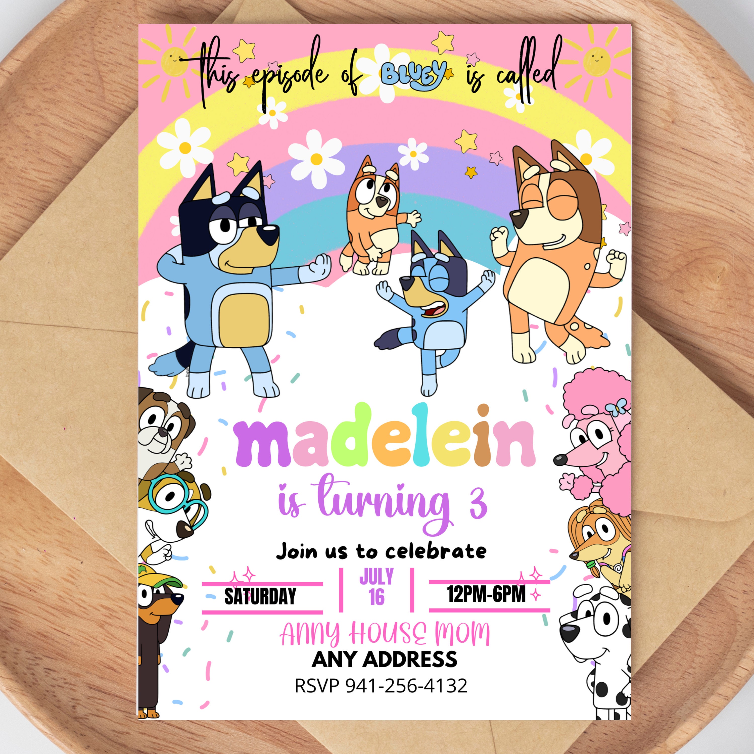 Girl Bluey Birthday Invitation Template, Bluey Invitation, Digital ...