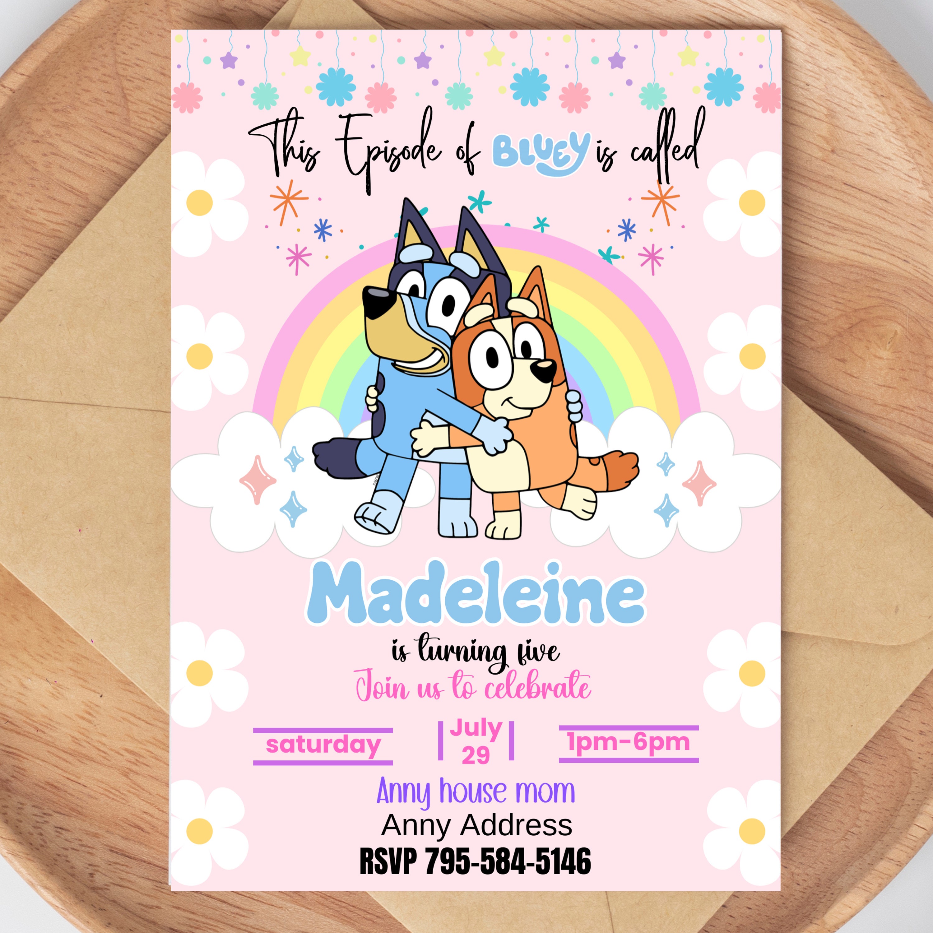 Bluey Girl Birthday Invitation Template,bluey Invitation,bluey Girl ...
