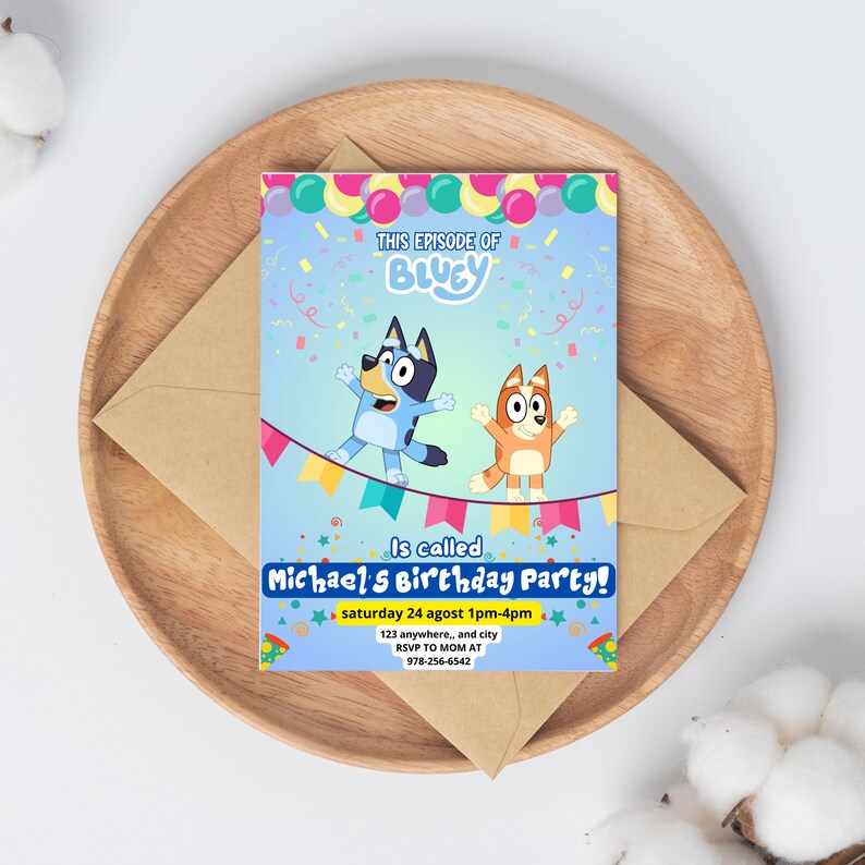 Bluey Editable Birthday Invitation | Digital Bday Party Invite | Blue ...