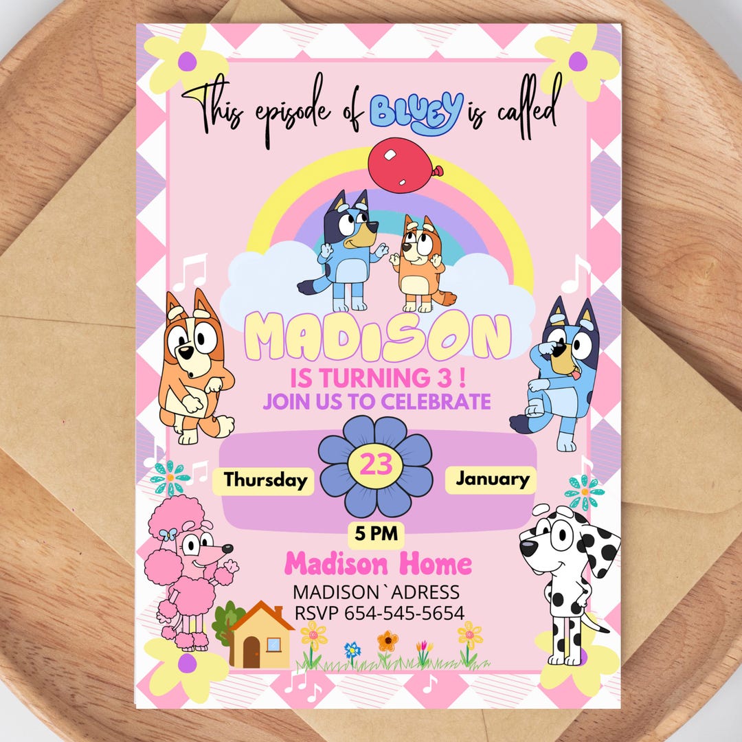 Girl Bluey Birthday Invitation Template, Bluey Invitation, Digital ...