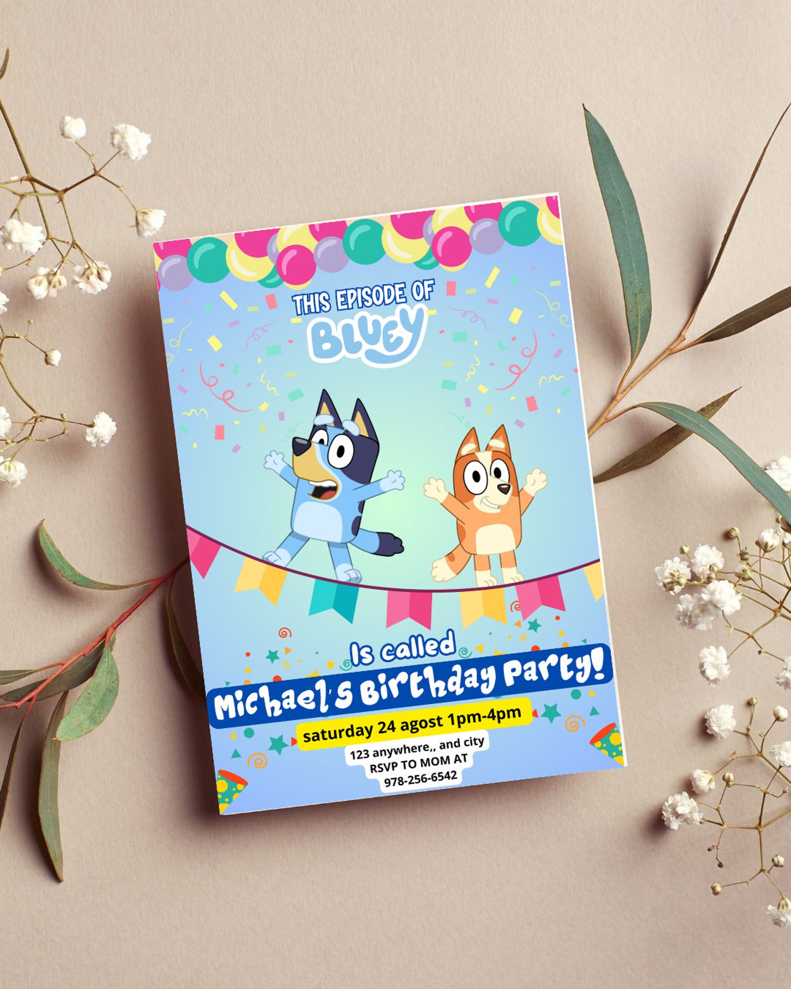Bluey Editable Birthday Invitation | Digital Bday Party Invite | Blue ...