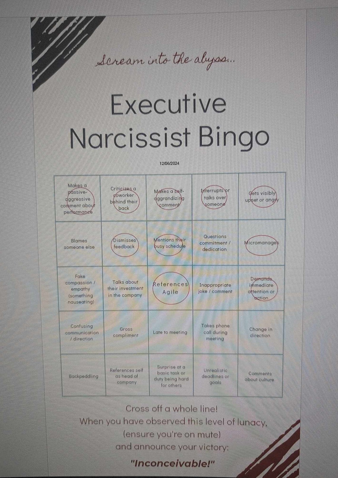 Executive Narcissist Bingo - Etsy